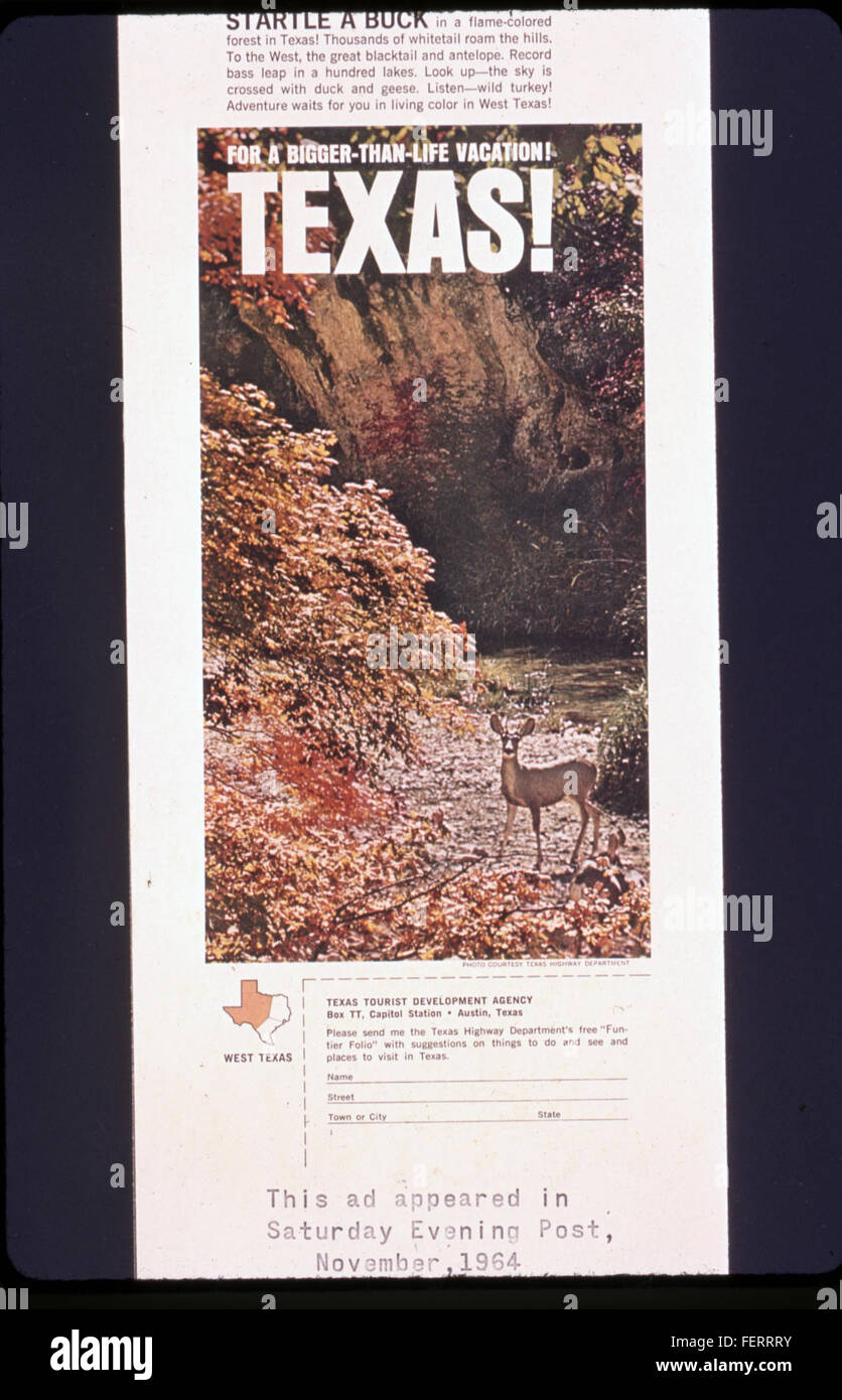 An advertisement promoting tourism in Texas, showcasing the state's ...
