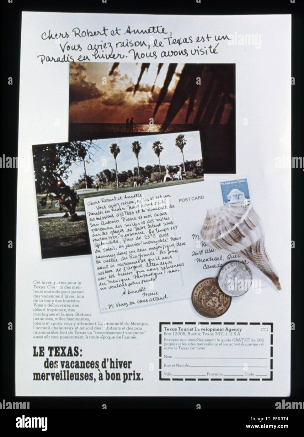A vintage advertisement promoting tourism in Texas, featuring key ...