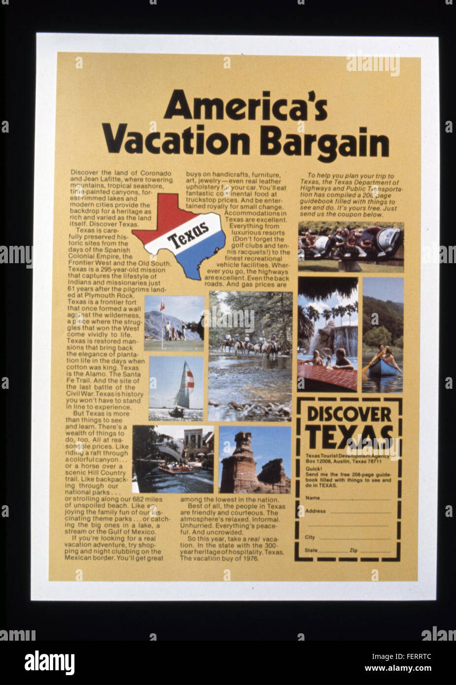 This advertisement promotes tourism in Texas, highlighting the state's ...