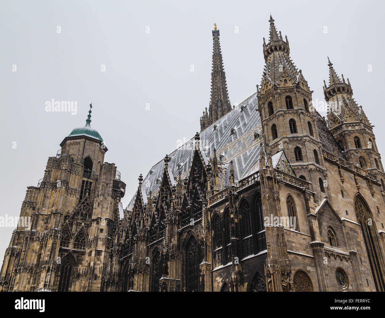 A low view of St. Stephen's Cathedral (Stephansdom) at Stephansplatz in ...