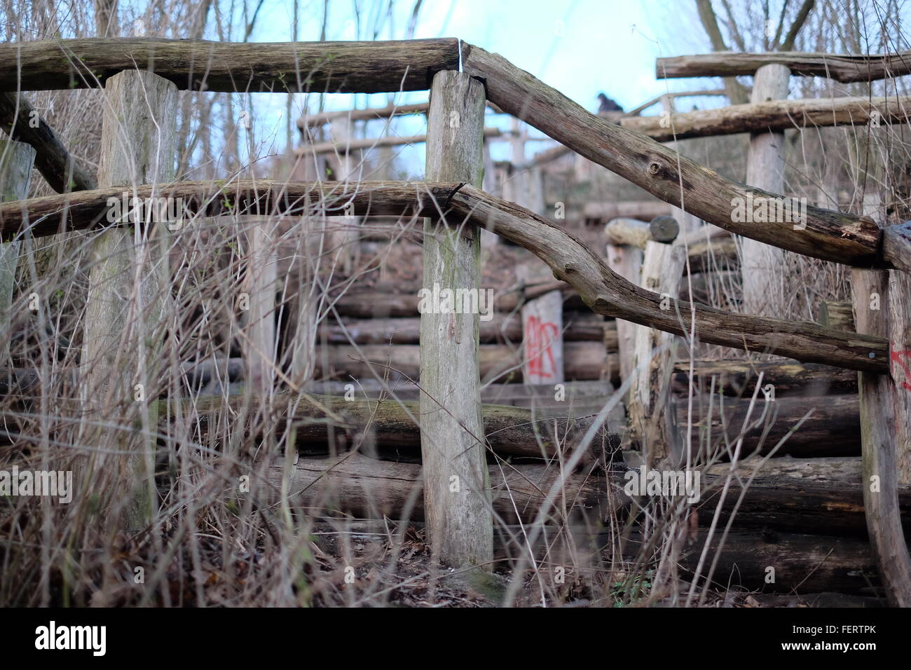 Dry Plants By Wooden Railing On Field Stock Photo - Alamy