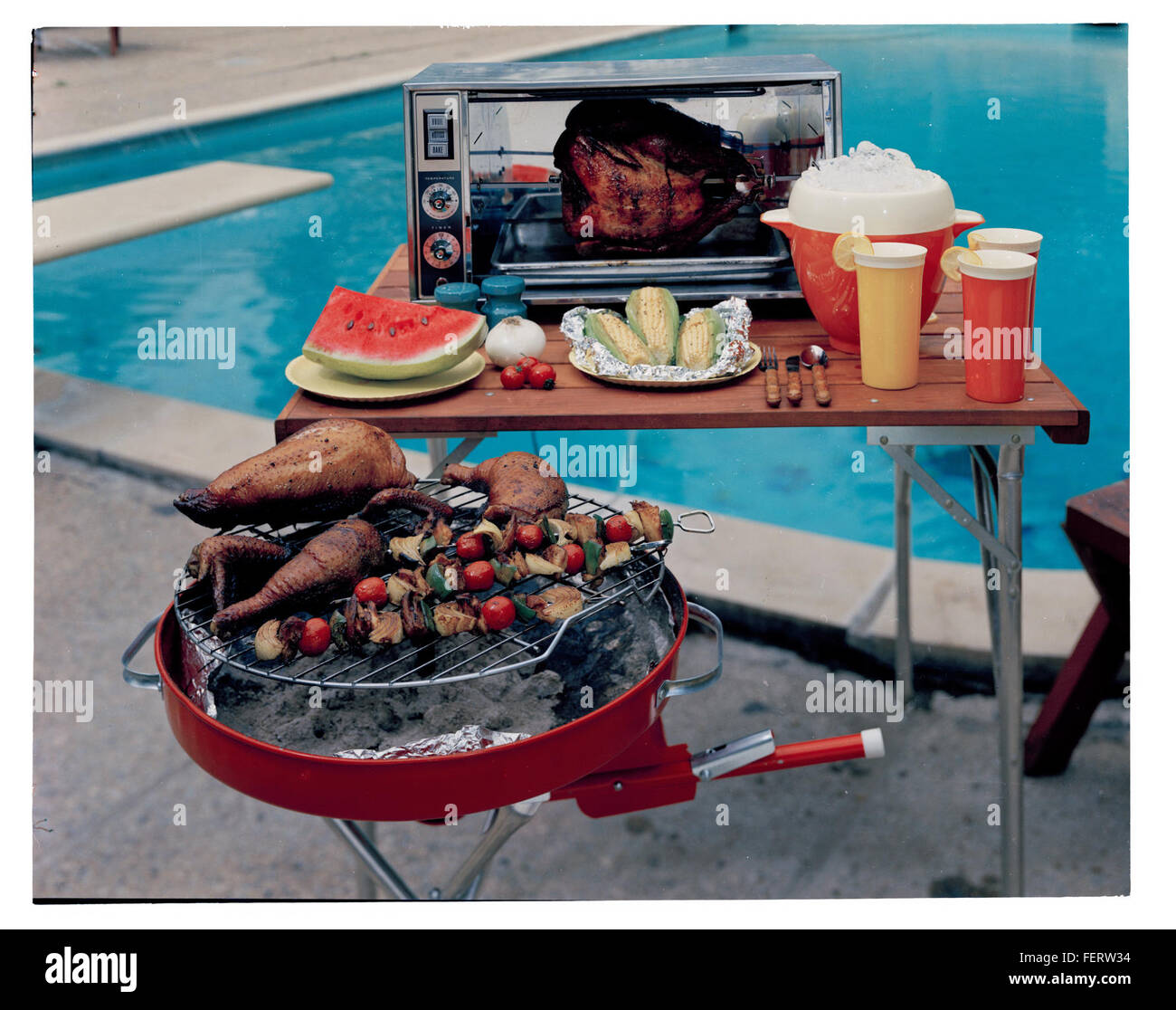 Barbeque and Turkey by Pool Stock Photo - Alamy