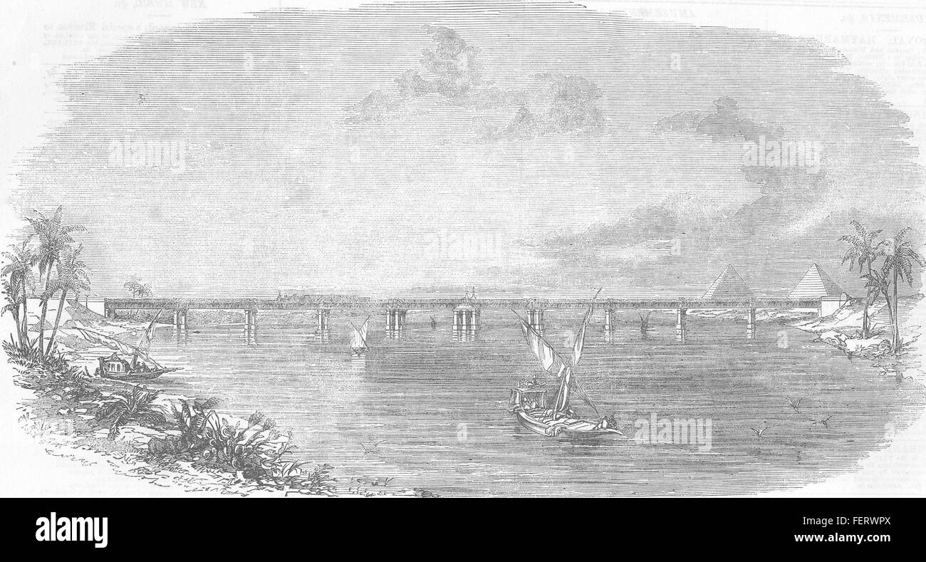 EGYPT Railway bridge Across The Nile at Benha 1856. Illustrated London ...