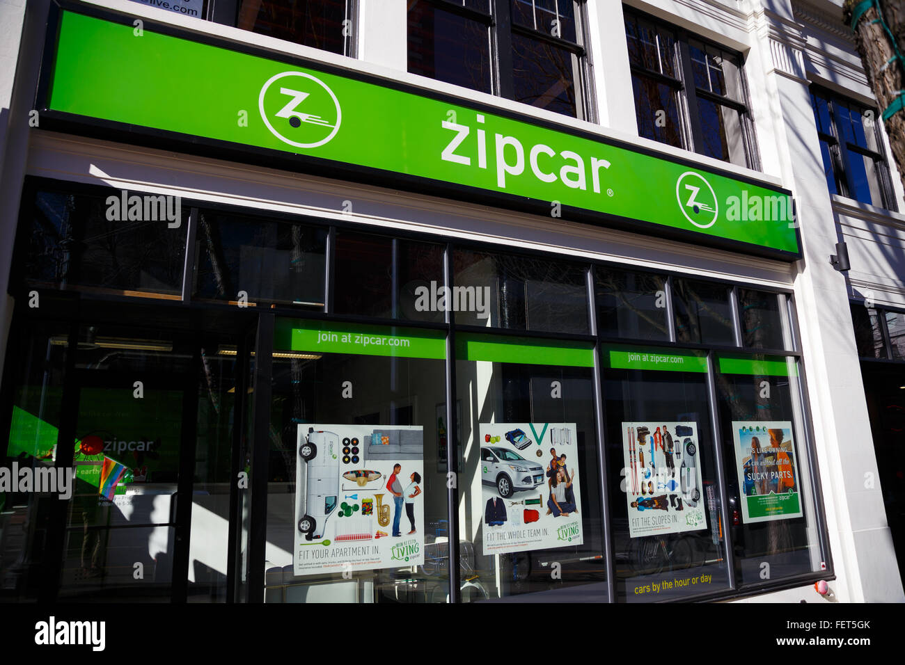 PORTLAND, OR - FEBRUARY 2, 2016: Zipcar sign in downtown PDX, a ride ...