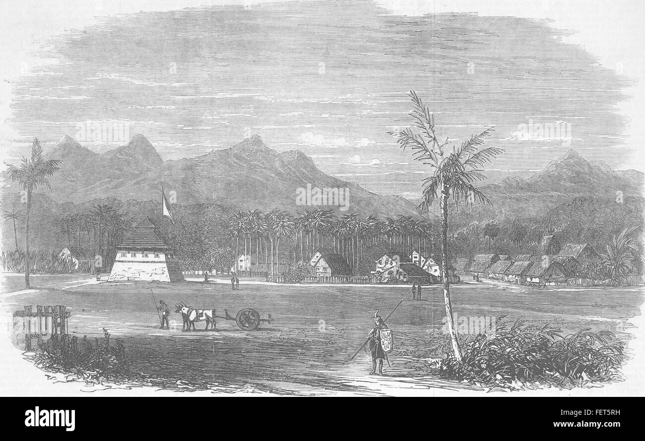 INDONESIA Aceh War Ft & Village of Pedir, Aceh 1873. Illustrated London ...