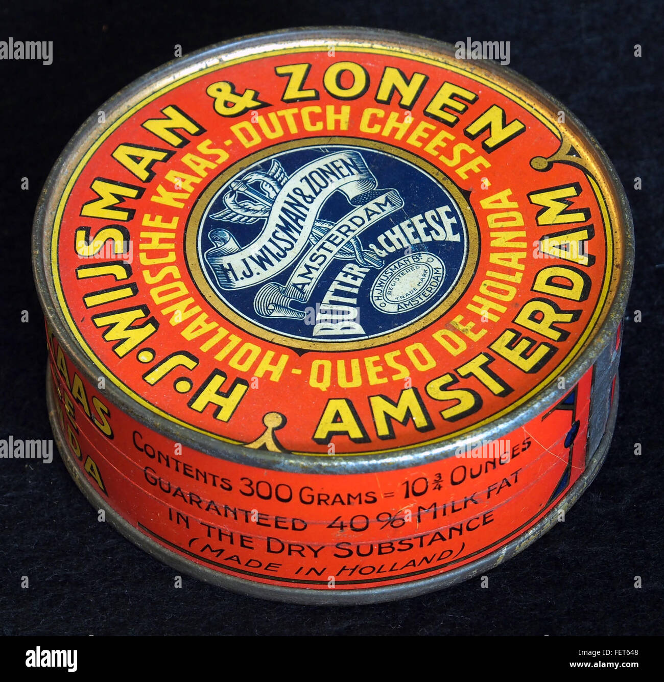 An image of an HJ Wijsman & Zonen Hollandsche Kaas tin, a traditional ...