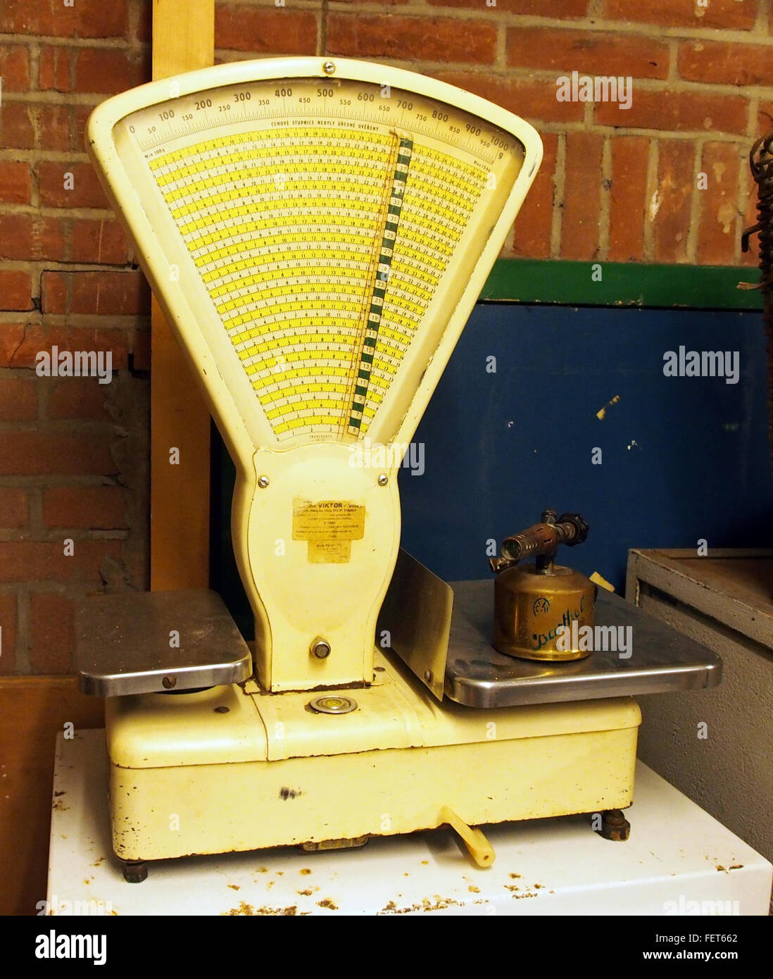 An old-fashioned scale is pictured, showcasing its vintage design and ...