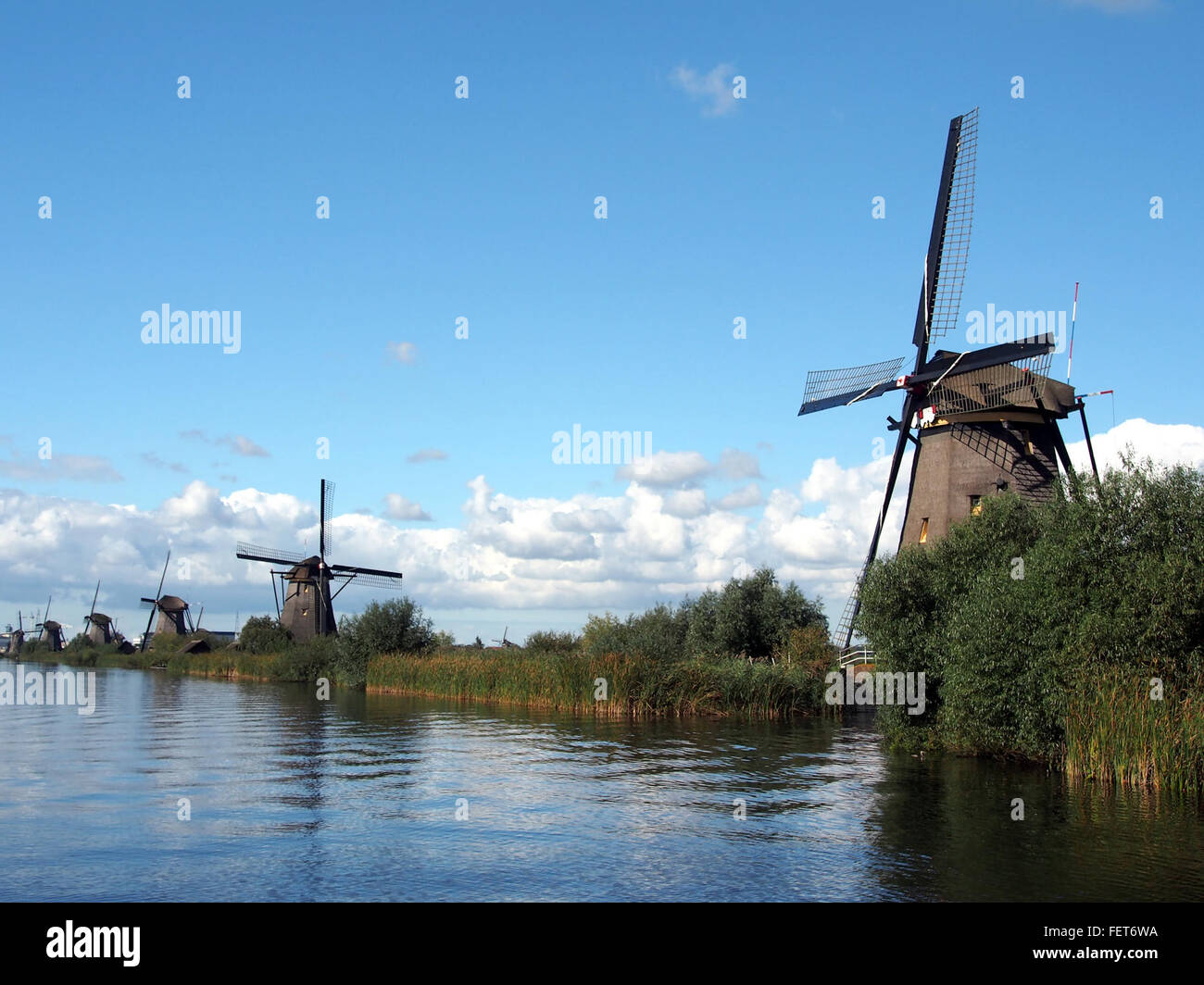 A traditional Dutch windmill stands at Kinderdijk, Netherlands, known ...