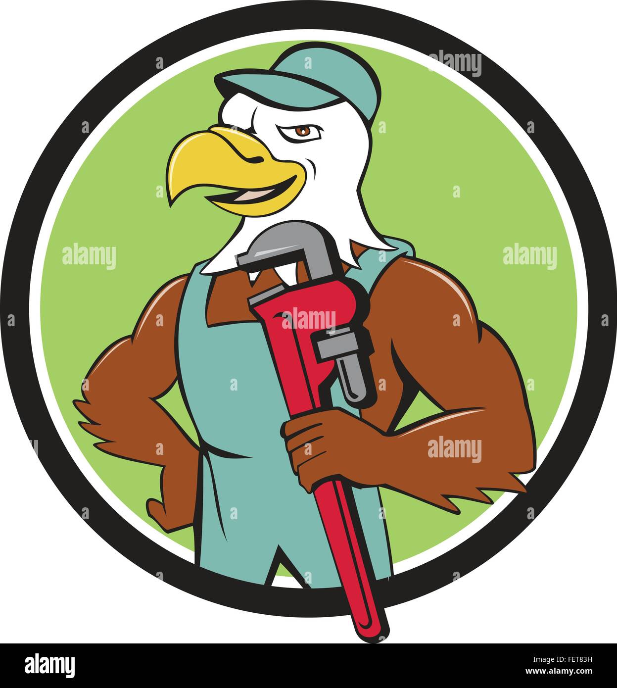 Illustration of an american bald eagle plumber wearing hat holding ...