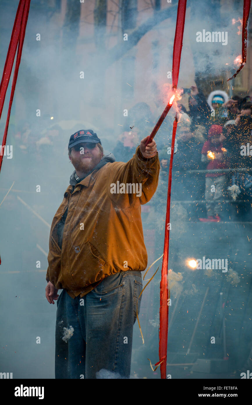 Manhattan, United States. 08th Feb, 2016. Lighting some firecrackers at ...