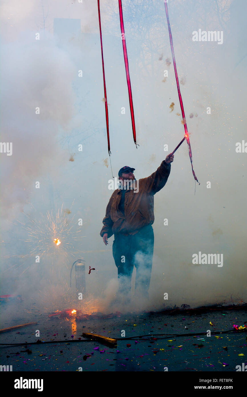 Manhattan, United States. 08th Feb, 2016. Lighting some firecrackers at ...