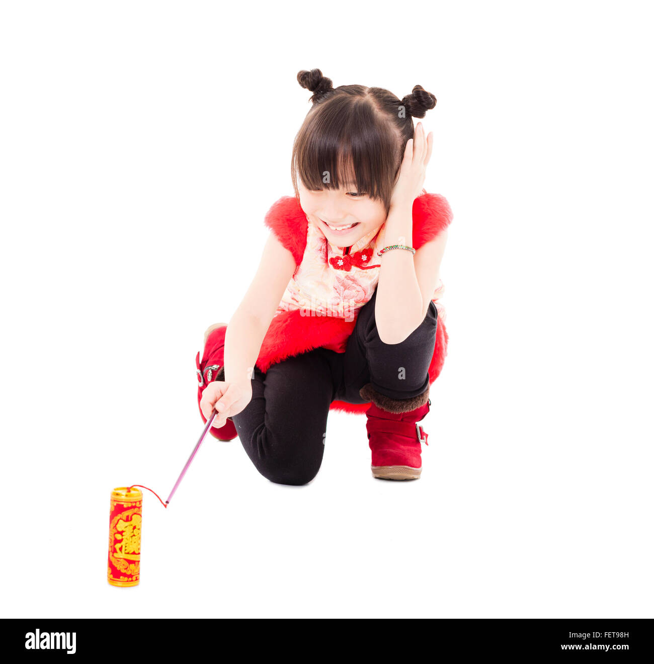 happy chinese new year. kids playing with firecracker Stock Photo - Alamy