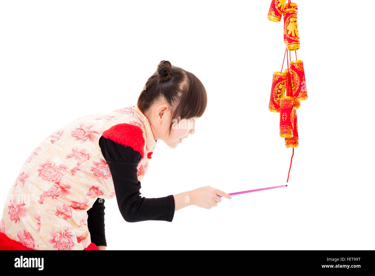 happy chinese new year. kids playing with firecracker Stock Photo - Alamy