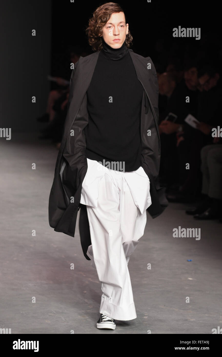 London, United Kingdom. 08th Jan, 2016. Model walks down the runway in ...