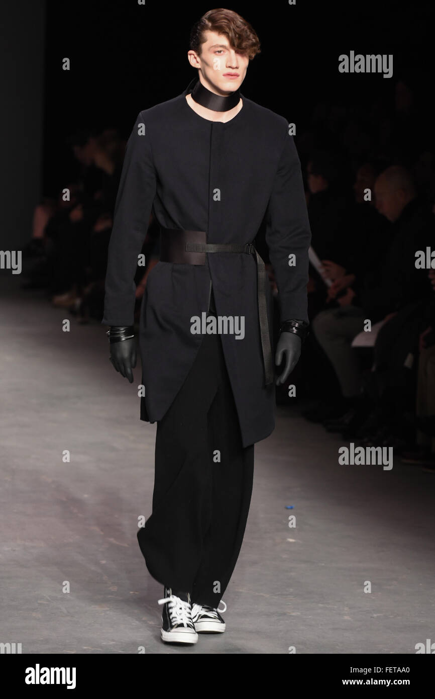 London, United Kingdom. 08th Jan, 2016. Model walks down the runway in ...