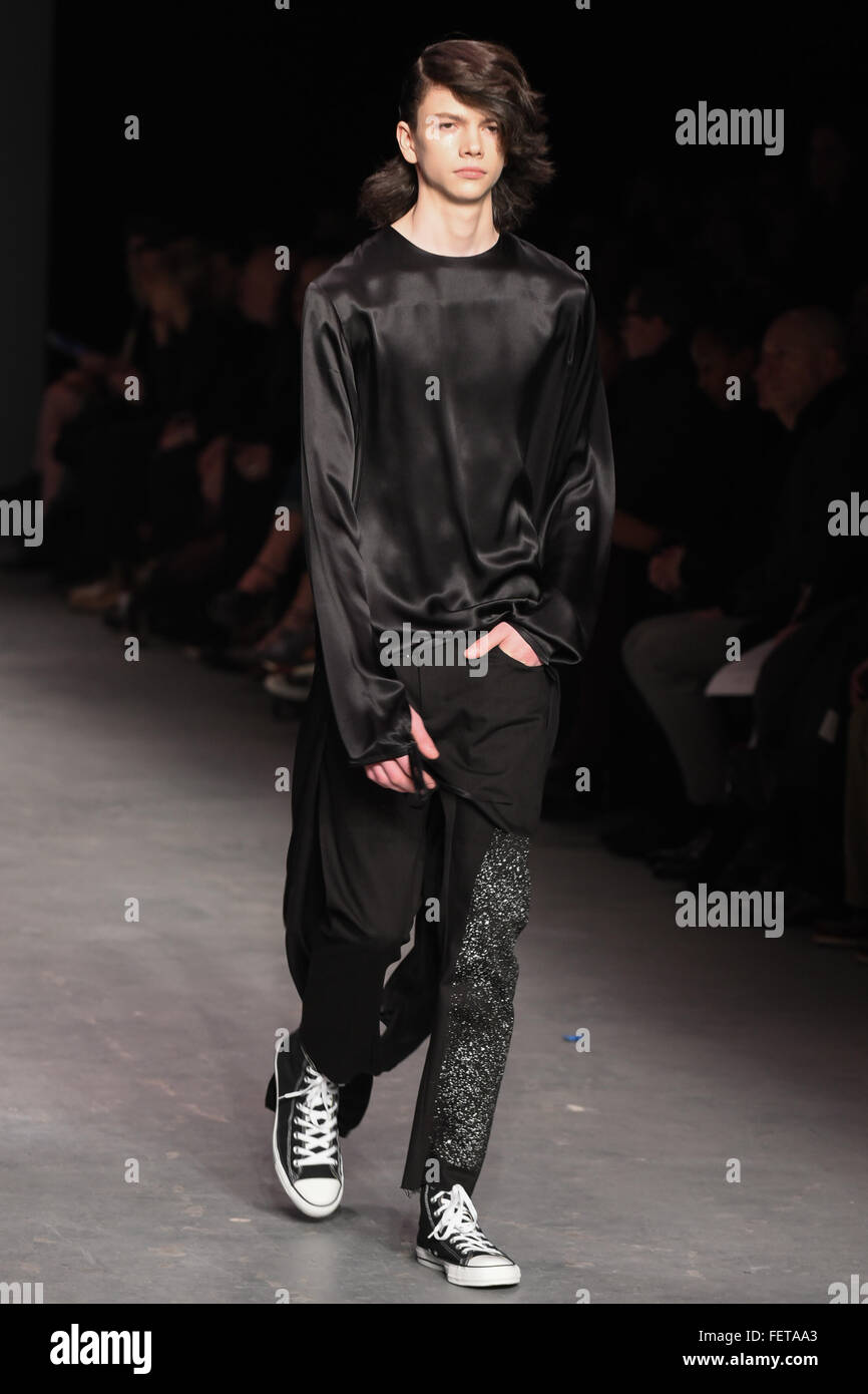 London, United Kingdom. 08th Jan, 2016. Model walks down the runway in ...