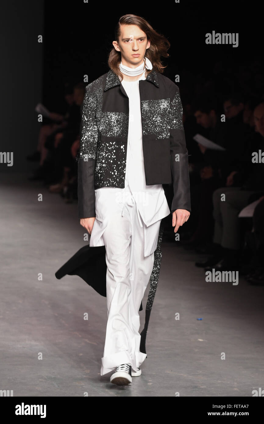 London, United Kingdom. 08th Jan, 2016. Model walks down the runway in ...