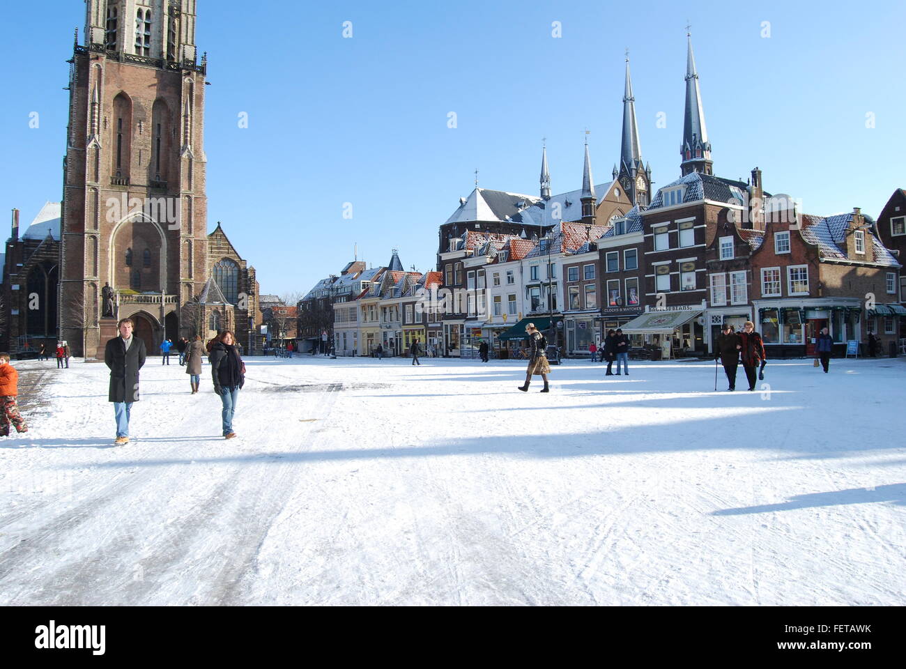 Delft, Netherlands - January 31: daily and snowy main square of Delft ...