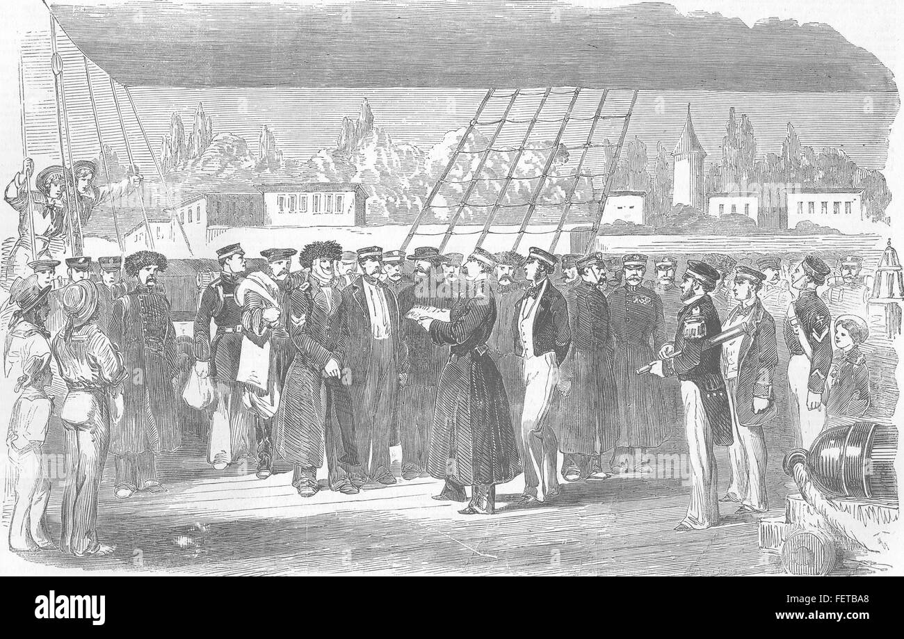 RUSSIA Russian prisoners, board Fury, at Istanbul 1854. Illustrated ...