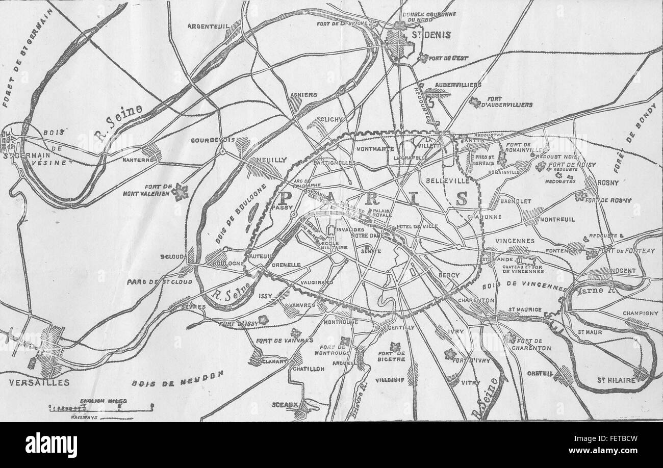 FRANCE Plan of Paris and its Fortifications 1870. South Eastern Gazette ...