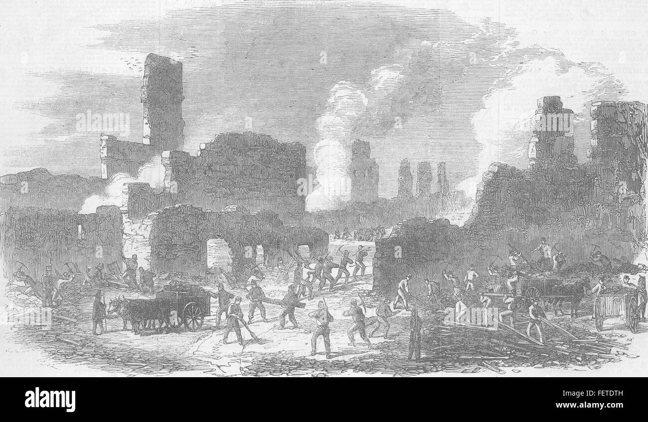 FRANCE Limoges Firemen clearing rubble 1864. Illustrated London News ...