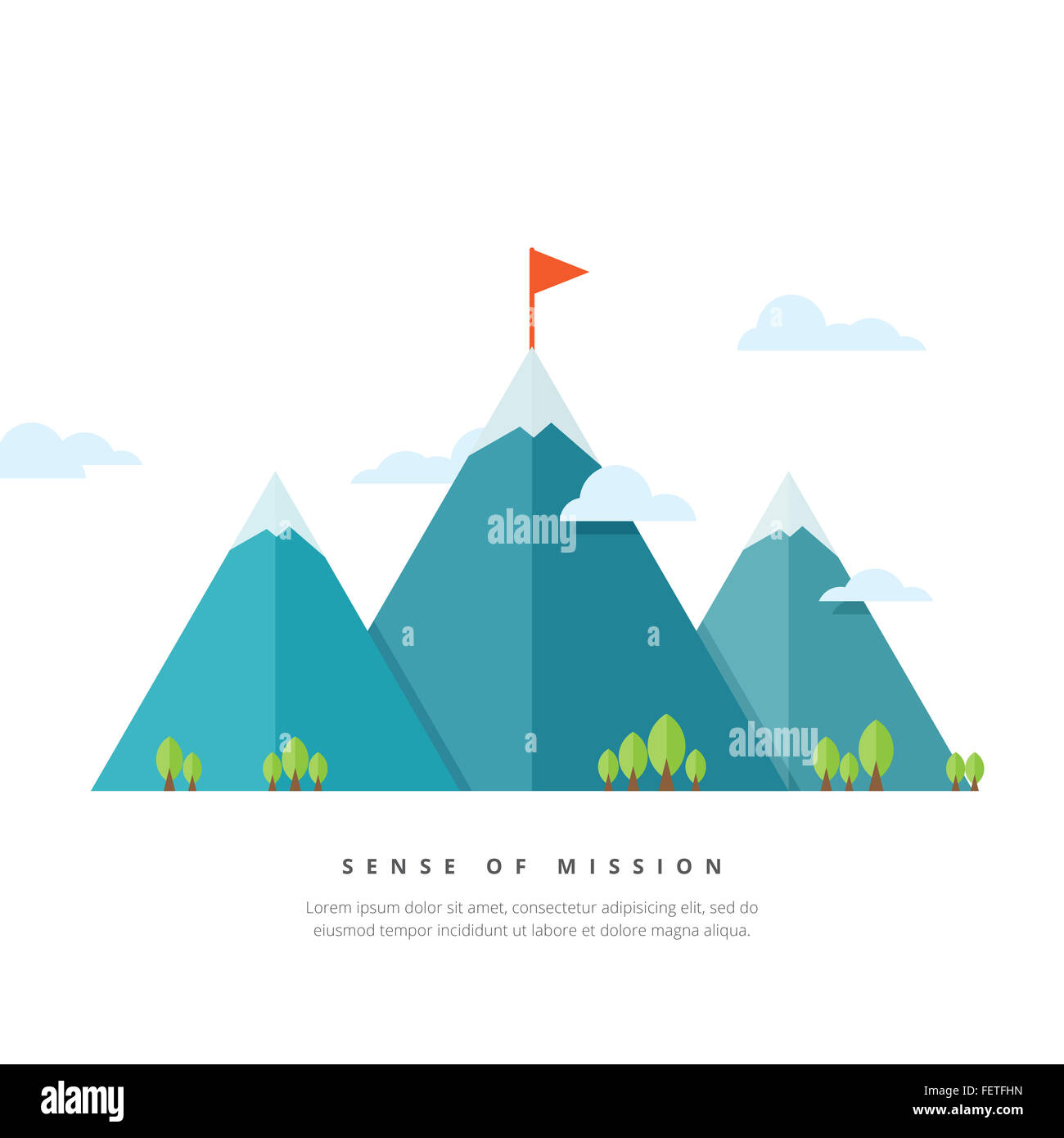 Vector illustration of mountains with flag pole Stock Photo - Alamy