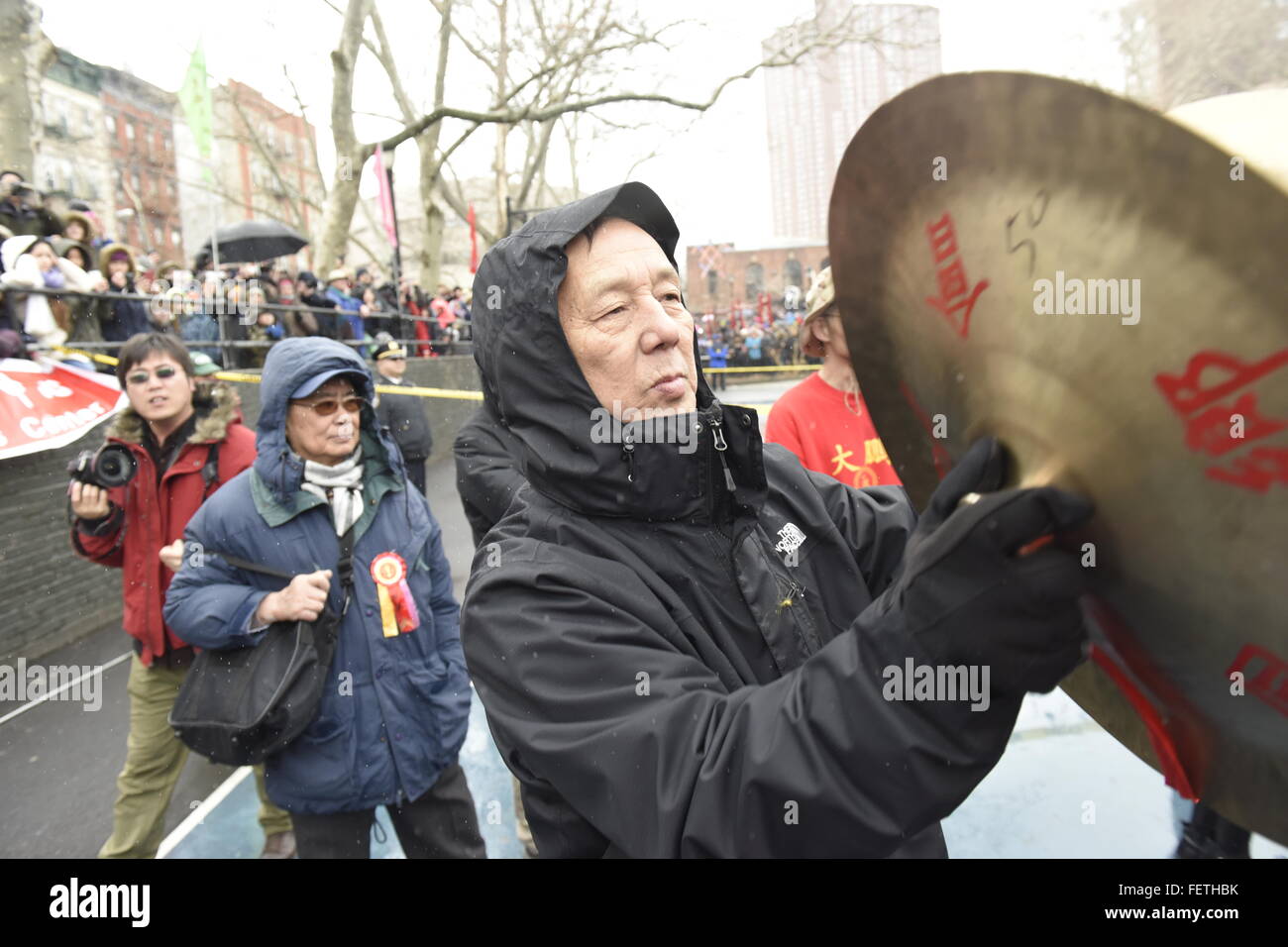 New York, United States. 08th Feb, 2016. Cymbal player leads procession ...