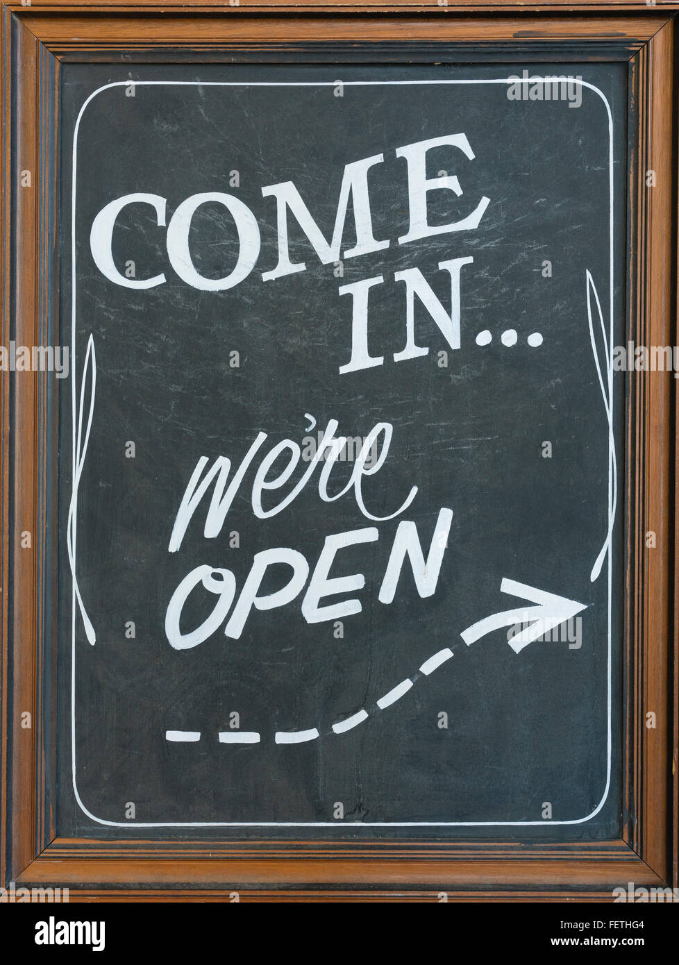 Open sign outside a cafe Stock Photo - Alamy