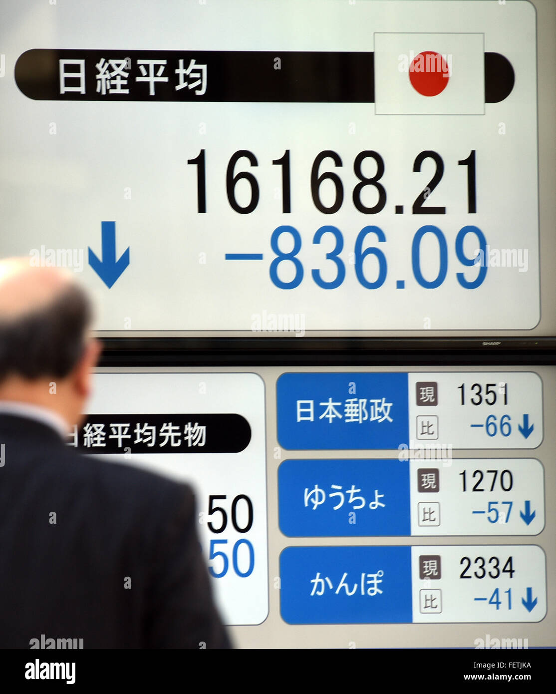 Tokyo, Japan. 9th Feb, 2016. Japanese stocks take another nosedive ...