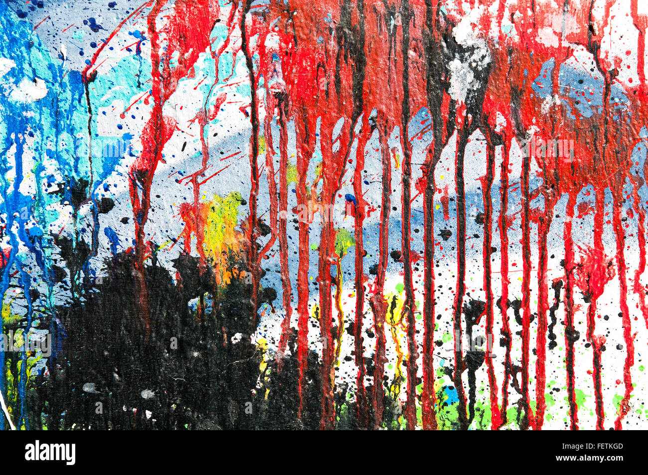 Multicolor textured background on a white wall painted with various ...