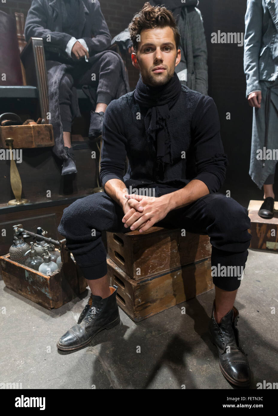 NEW YORK, NY - FEBRUARY 3, 2016: Max Jablonsky poses at Greg Lauren ...