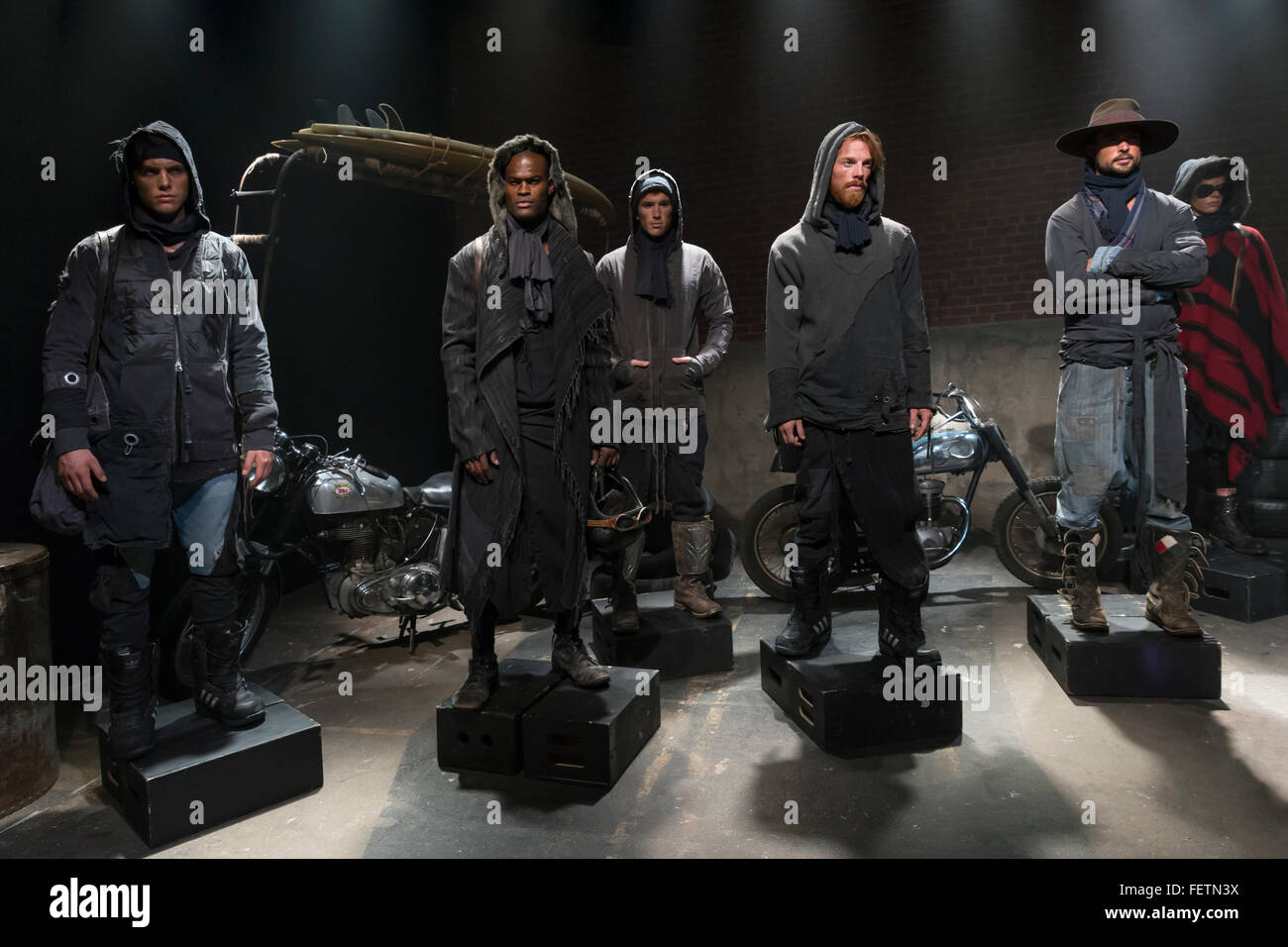 NEW YORK, NY - FEBRUARY 3, 2016: Models pose at Greg Lauren ...