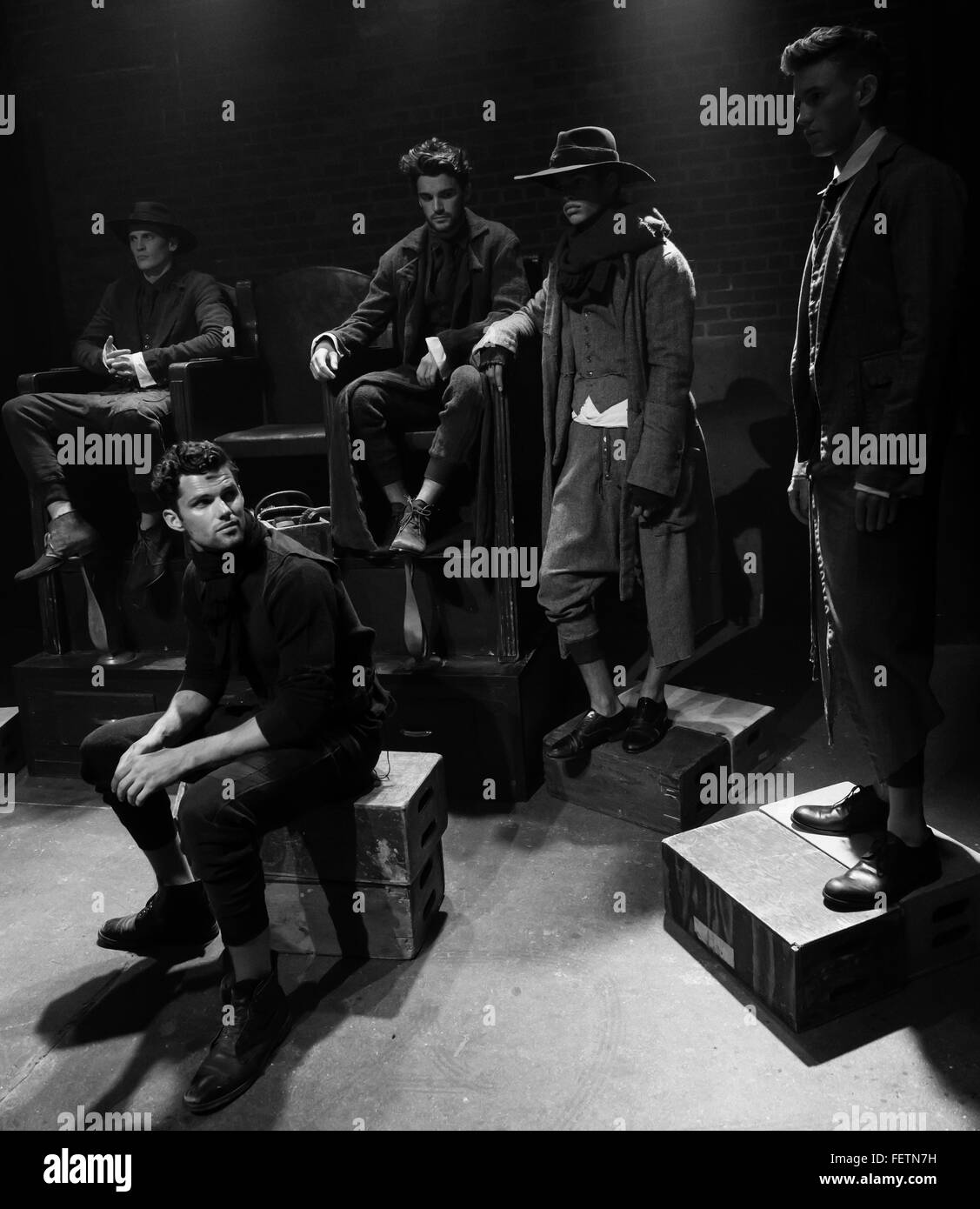 NEW YORK, NY - FEBRUARY 3, 2016: Models pose at Greg Lauren ...