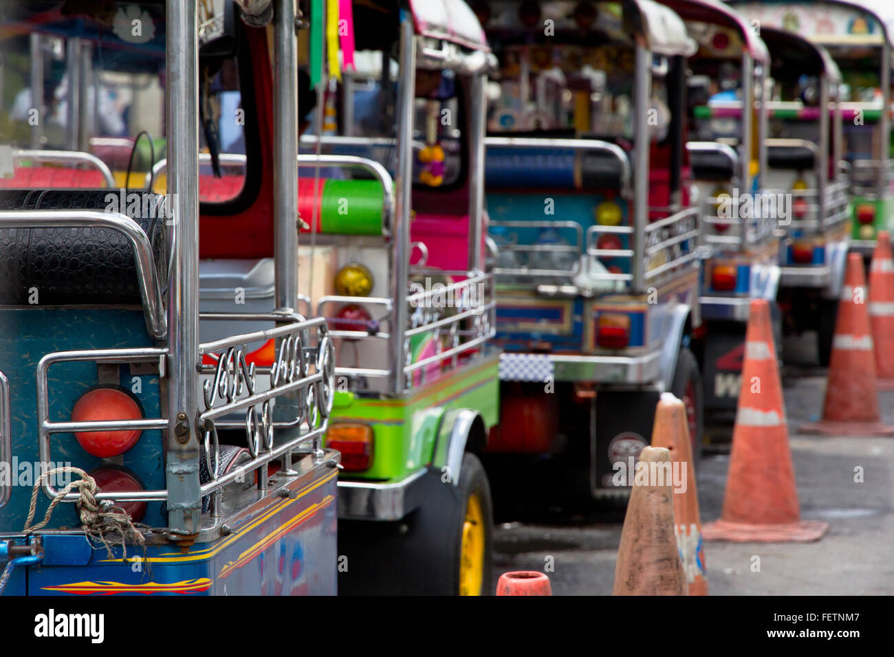 Tuk tuks taxi lined up in Bangkok, Thailand Stock Photo - Alamy