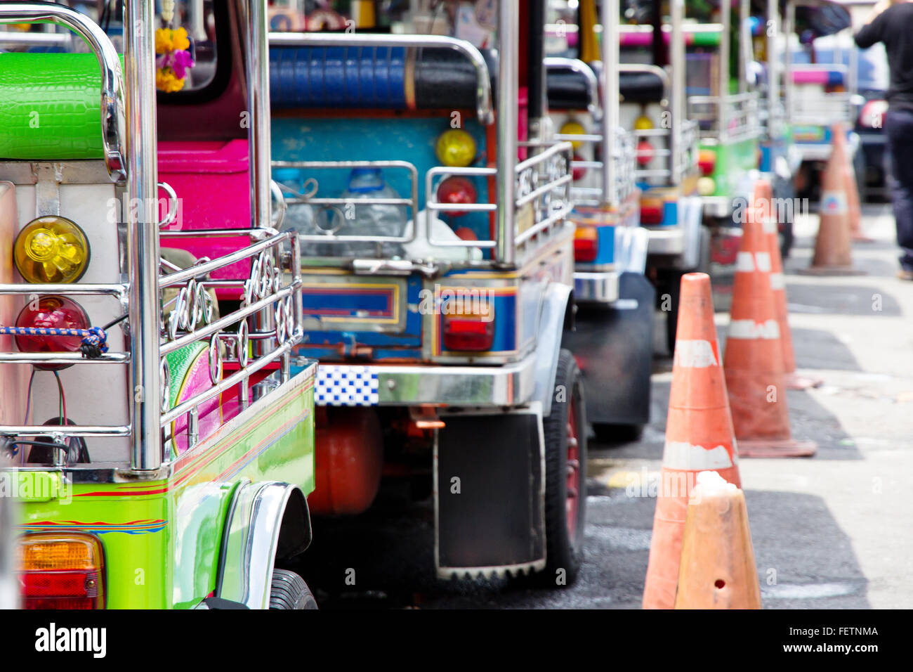 Tuk tuks taxi lined up in Bangkok, Thailand Stock Photo - Alamy