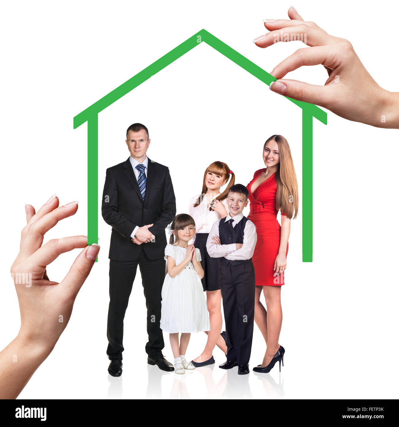 Family stand under green house Stock Photo - Alamy