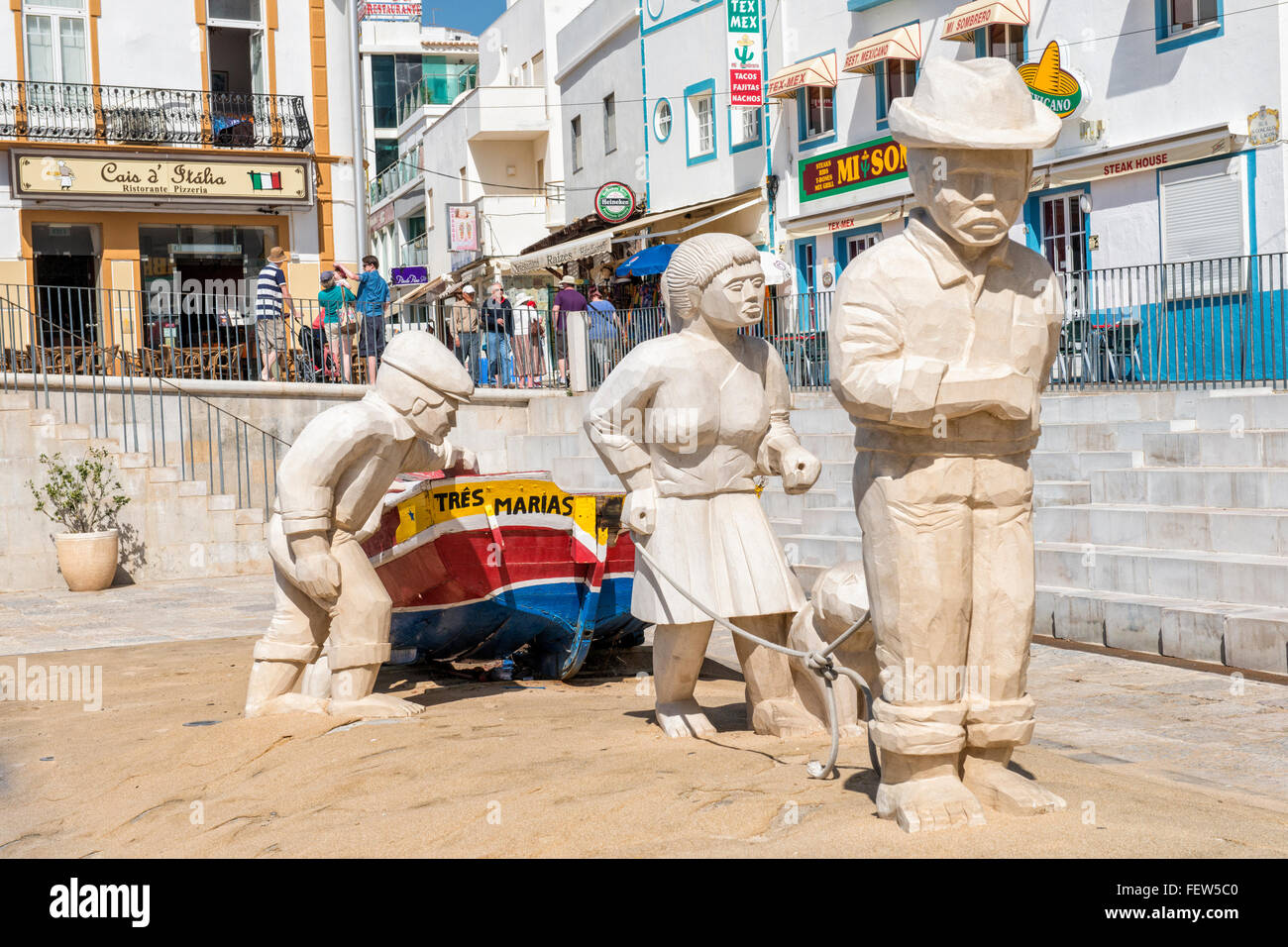 Tres Marias statues, beach decoration, Albufeira, Algarve, Portugal ...