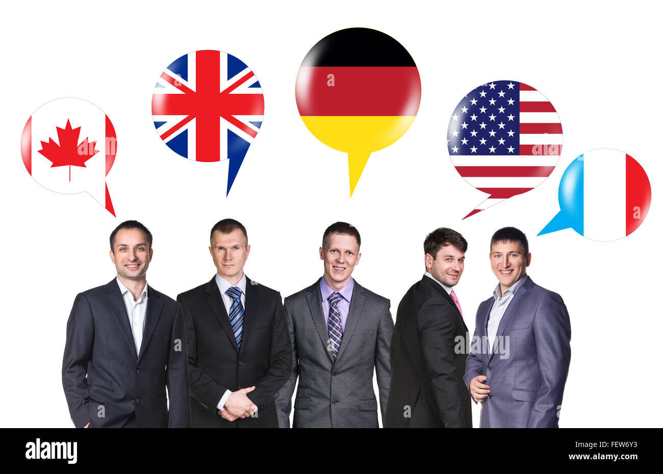 People talking with foreign speech bubbles Stock Photo - Alamy