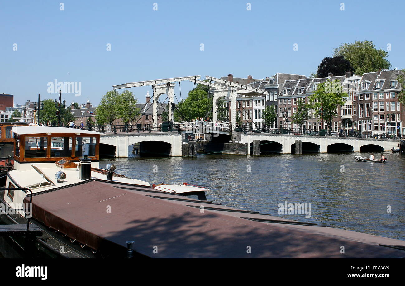 Magere Brug or 'Skinny Bridge' spanning Amstel river in the centre of ...
