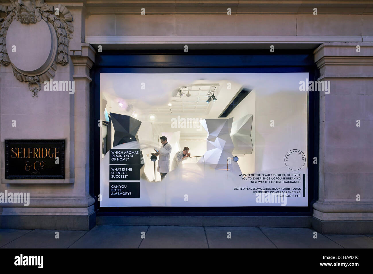 Street window display. Fragrance Lab Selfridges, London, United Kingdom ...