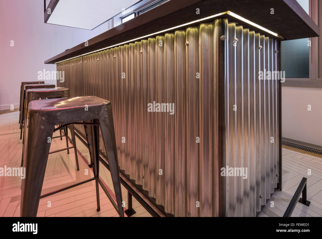 Detail of bar with industrial look. Converse Showroom, London, United ...