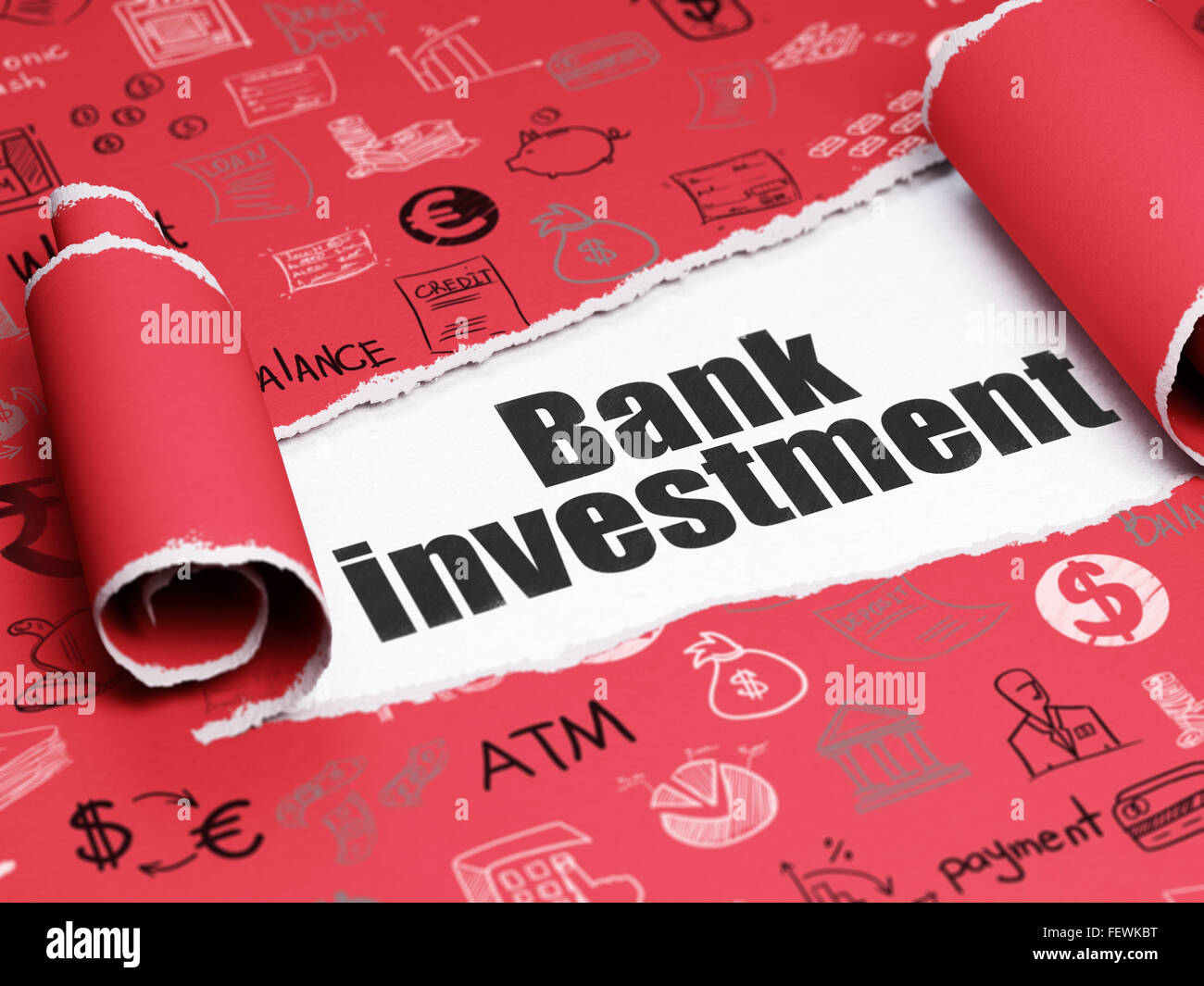 Currency concept: black text Bank Investment under the piece of torn ...