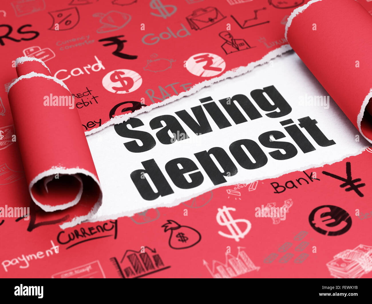 Currency concept: black text Saving Deposit under the piece of torn ...