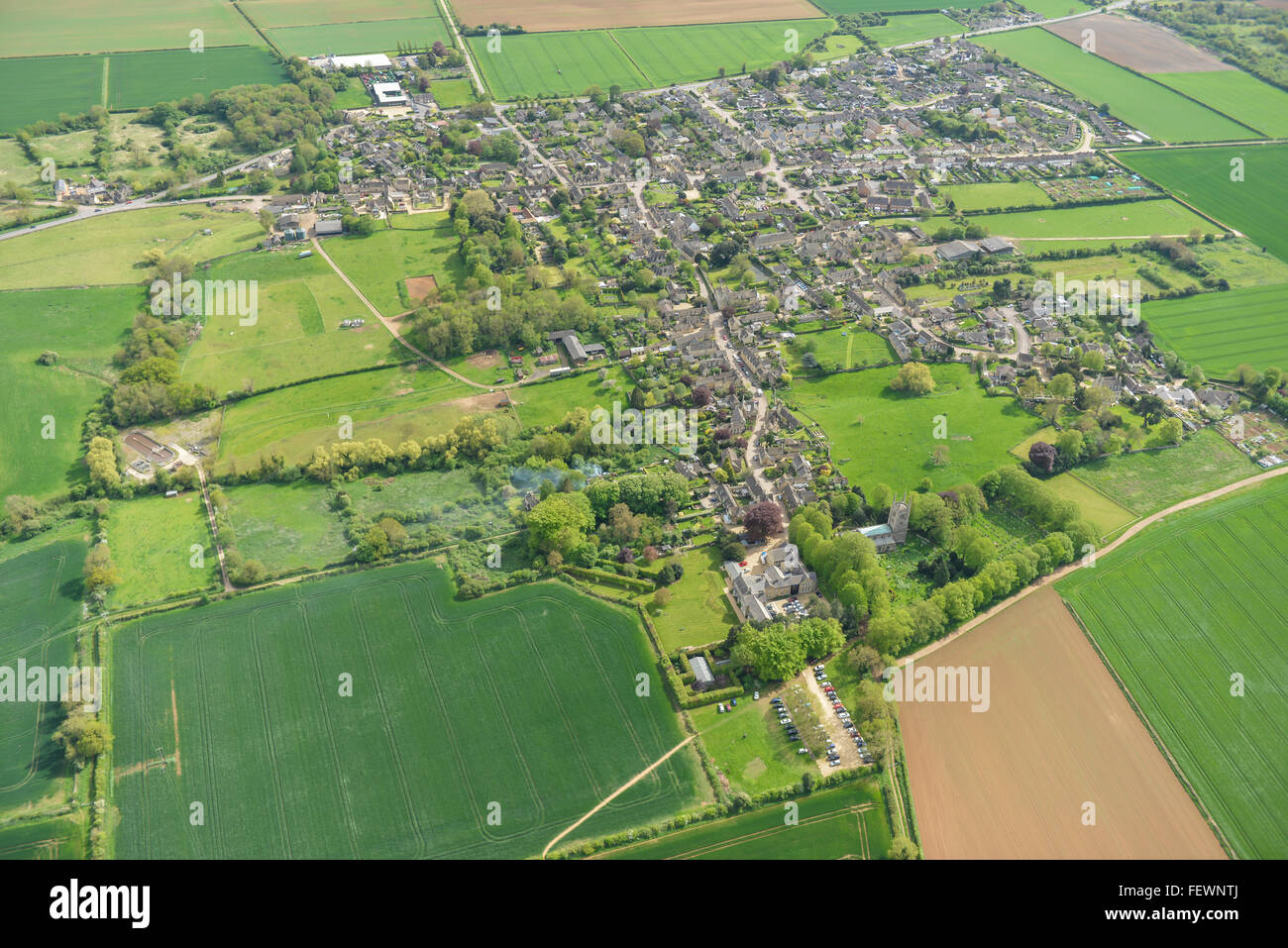 An aerial view of the Northamptonshire village of Easton on the Hill ...