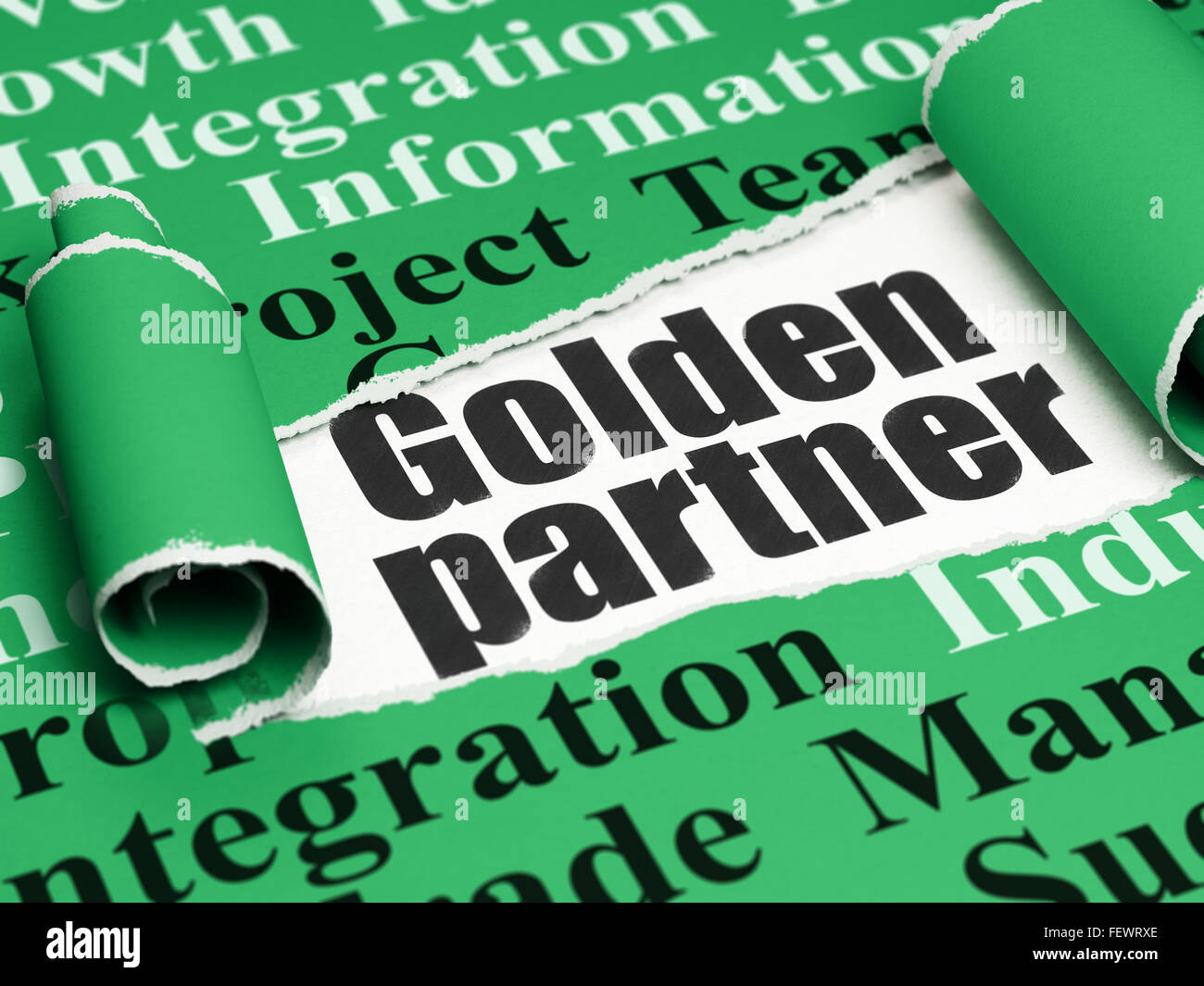Business concept: black text Golden Partner under the piece of torn ...