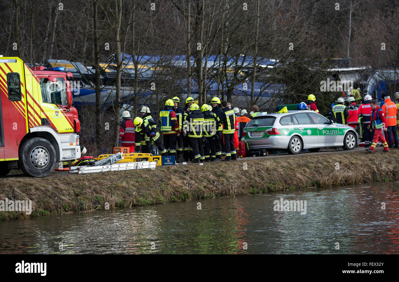 Bad Aibling, Germany. 09th Feb, 2016. Rescue teams are seen at the site ...