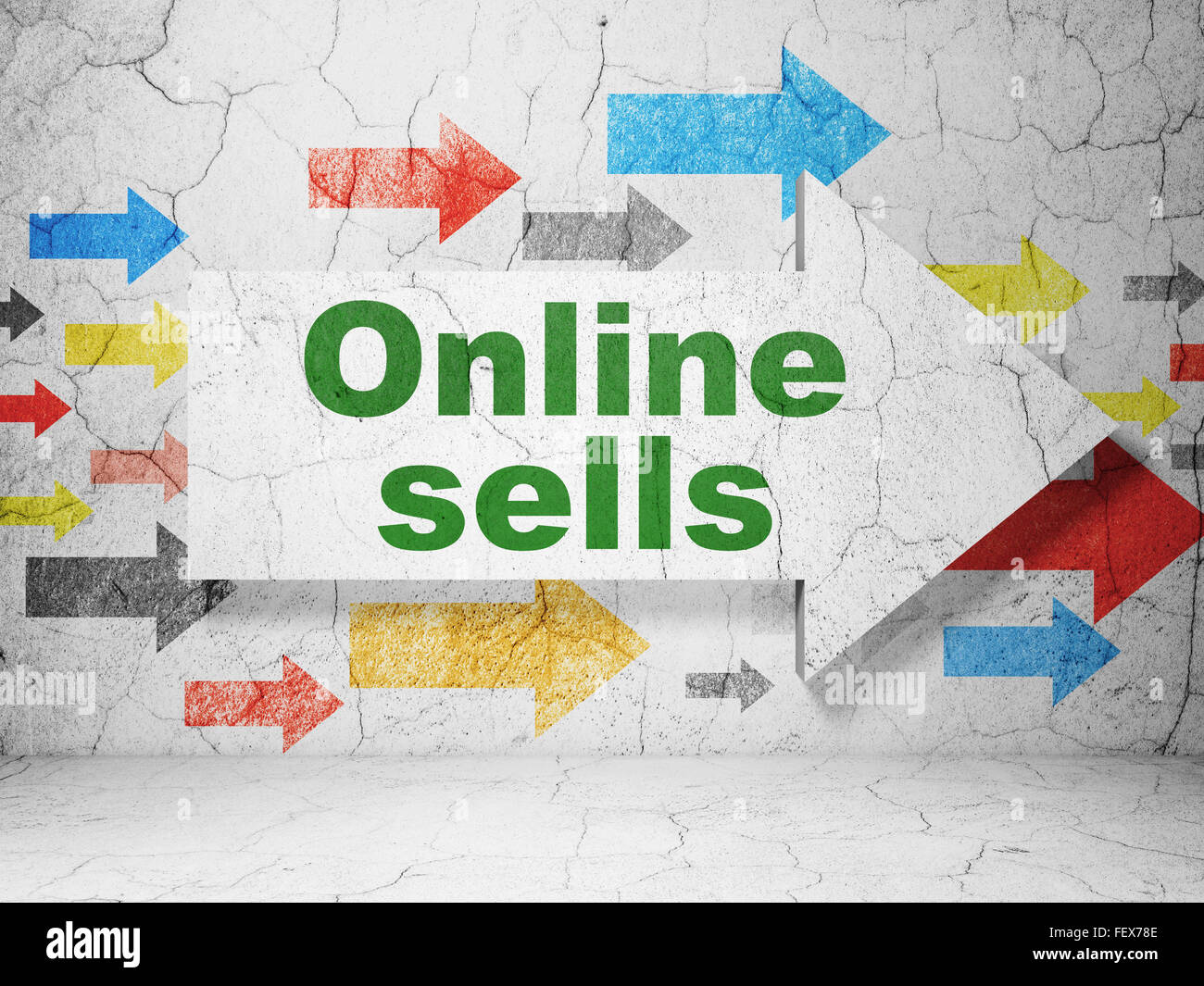 Marketing concept: arrow with Online Sells on grunge wall background ...