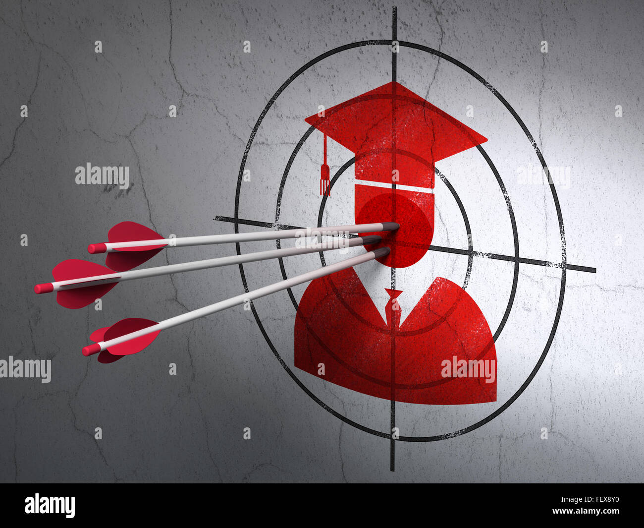Education concept: arrows in Student target on wall background Stock ...