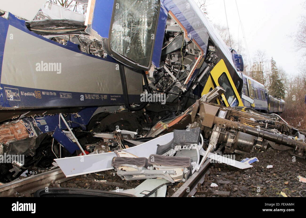 Bad Aibling, Germany. 09th Feb, 2016. A train has been completely ...