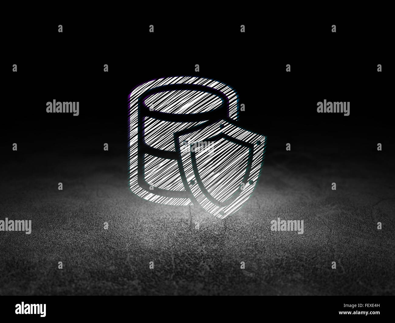 Database concept: Database With Shield in grunge dark room Stock Photo - Alamy